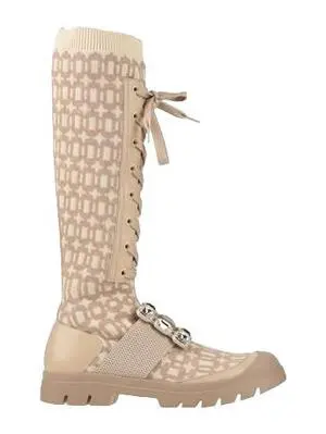 ROGER VIVIER Jacquard-knit Boots With Crystals - Beige