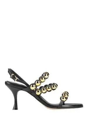 DIVINE FOLLIE Leather Slingback Sandals With Appliqués - Black