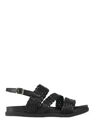 DIVINE FOLLIE Braided Leather Slingback Sandals - Black