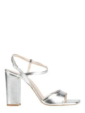 DIVINE FOLLIE Metallic Block Heel Sandals With Ankle Strap - Silver