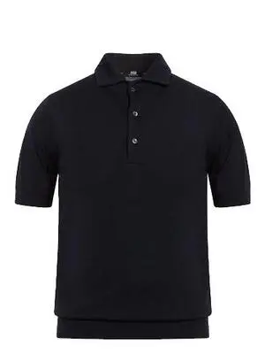 Alpha Studio Midnight Merino Wool Polo Shirt - Blue
