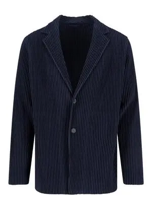 HOMME PLISSE Pleated Single-Breasted Blazer