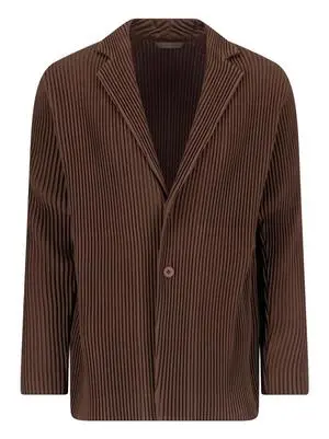 Issey Miyake Pleated Single-Breasted Blazer Brown