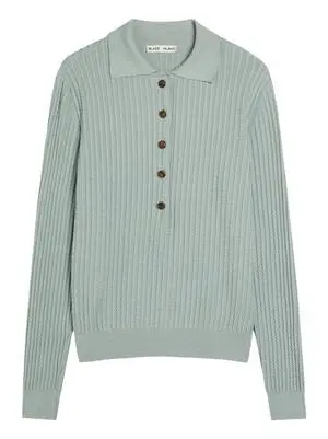 BLAZÉ MILANO Alegria Cable-knit Silk-blend Polo Top - Blue