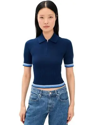 Guest In Residence The Marcella" Knit Polo With Striped Trim - Navy