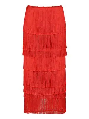FRANCESCA MIRANDA Tempo Fringe Maxi Skirt - Red