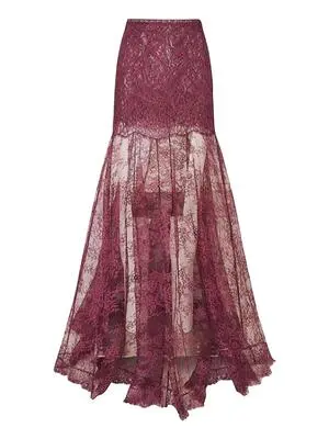 LoveShackFancy Carline Lace Maxi Skirt Red