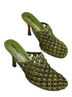 Lola Cruz Gara Woven Heeled Mules - Khaki