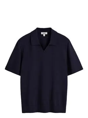 Cos Open-collar Merino Wool Polo Shirt - Navy