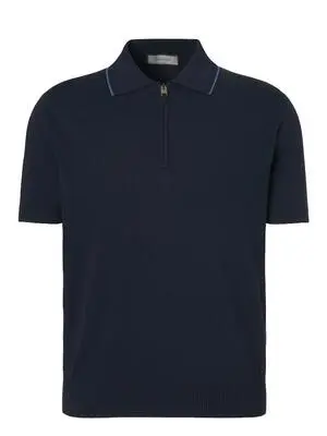 Canali Cotton Zip-up Polo Shirt - Blue