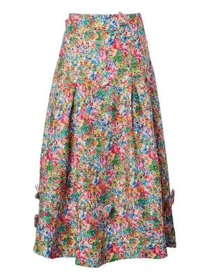 Farm Rio Floral Appliqué Linen Maxi Skirt - Multicoloured