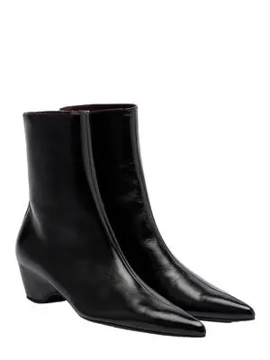 Khaite Leather Ankle Boots With Pointed Toe - Black