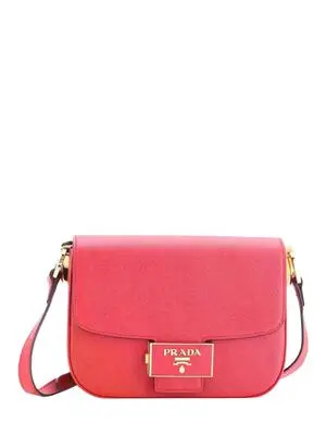 Prada Embleme Flap Bag Saffiano Leather Small Shoulder Bag - Red