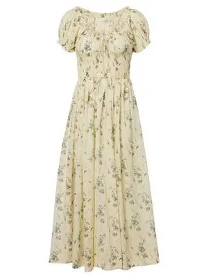 DÔEN Ashlynn Gathered Floral Cotton Midi Dress - Multicoloured