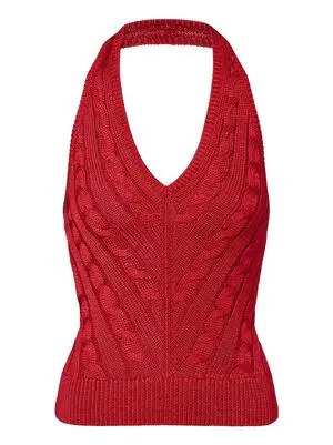 Ralph Lauren Cable-knit Halterneck Silk Top - Red