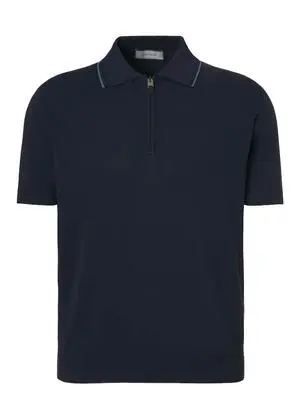 Canali Cotton Zip-up Polo Shirt - Blue