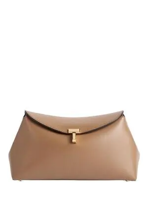 TOTEME T-Lock Leather Clutch Beige