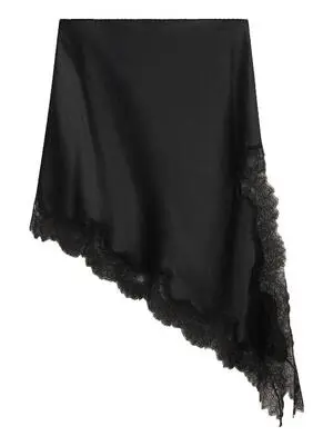 Mango Asymmetric Satin And Lace Skirt - Black