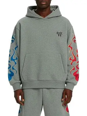 BARROW Cotton Hoodie With Maxi Logo And Flame Graphic - Grey