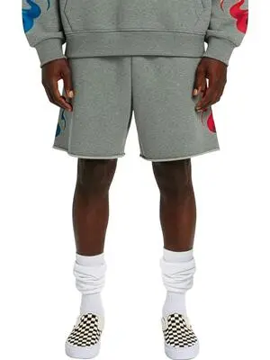 BARROW Cotton Jogging Shorts With Graphic Flame Print - Grey