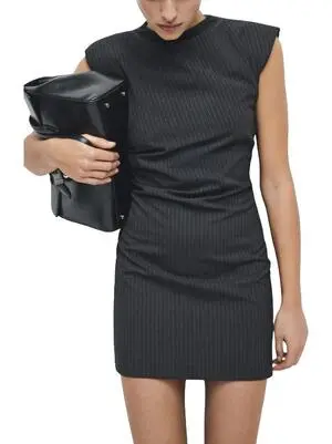 Mango Cutout Pinstripe Mini Dress - Grey