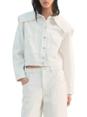 Mango Denim Sailor Collar Jacket - Off White