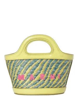 Marni Tropicalia Mini Raffia And Leather Bag - Green