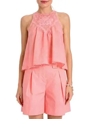 TWINSET Embroidered Sleeveless Linen & Cotton Top - Pink