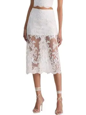 Alice + Olivia Embellished Lace Midi Skirt - White