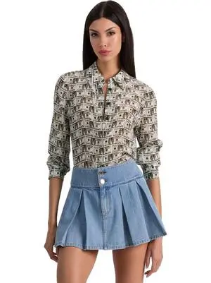 Alice + Olivia Willa Staceface Silk Blouse - Denim