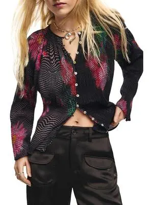 Desigual Long Sleeve Wavy Stripe Top - Dark Grey