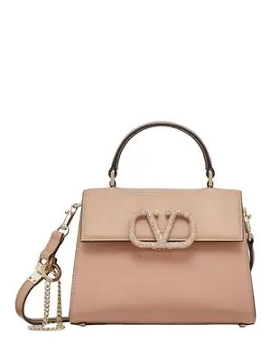 Valentino Garavani Small Vsling Handbag With Jewel Embroidery - Neutrals