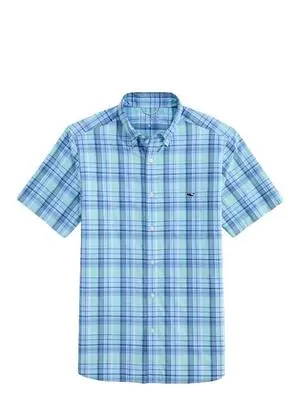 Vineyard Vines Plaid Short Sleeve Upf 30+ Button-down Shirt - Mangrove Mint