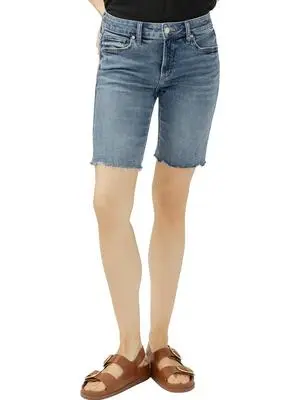 SILVER JEANS CO. Elyse Curvy Raw Hem Denim Bermuda Shorts - Sunset Blue