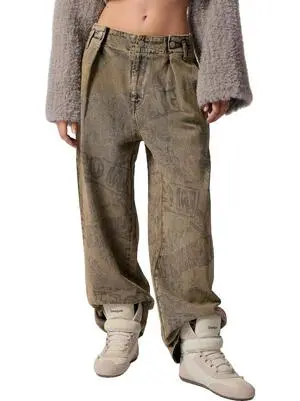 Desigual Graffiti Print Wide Leg Jeans - Medium Beige