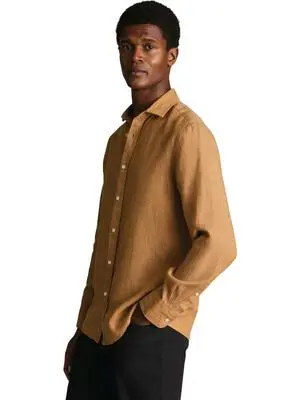 CHARLES TYRWHITT Plain Pure Linen Shirt - Gold