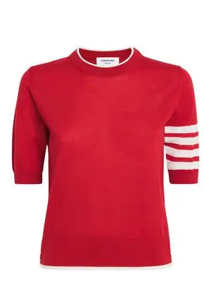 Thom Browne Wool-blend 4-bar Short-sleeve Sweater - Red