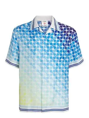 Casablanca Silk Tennis Tile Short-sleeve Shirt Blue