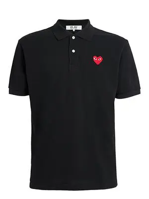 Play Comme Des Garcon Heart Logo Polo Shirt - Black