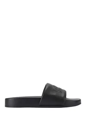 Kurt Geiger Faux Leather Stacked Slides - Black