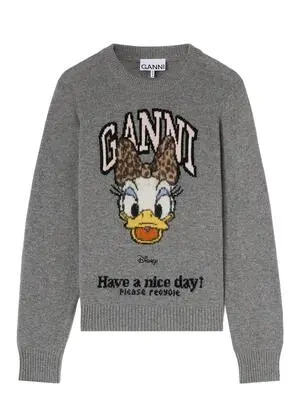 GANNI X Disney Daisy Duck Graphic Wool Sweater - Grey