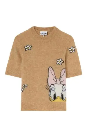 GANNI X Disney Daisy Duck Short Sleeve Sweater - Beige