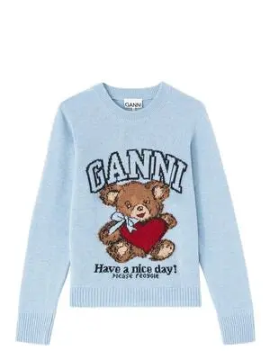 GANNI Graphic Wool Sweater - Blue