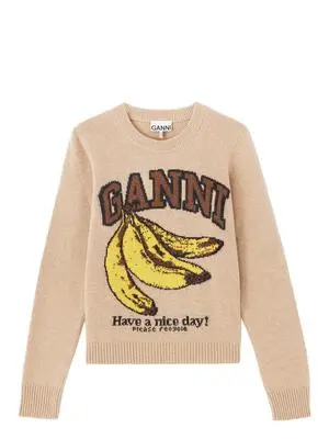 GANNI Graphic Wool Sweater - Brown