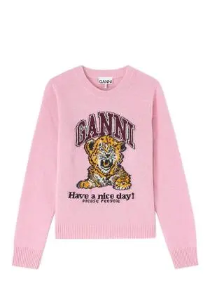 GANNI Graphic Wool Sweater - Pink