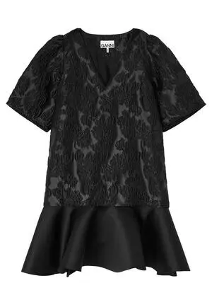 GANNI Satin Cloque Mini Dress - Black