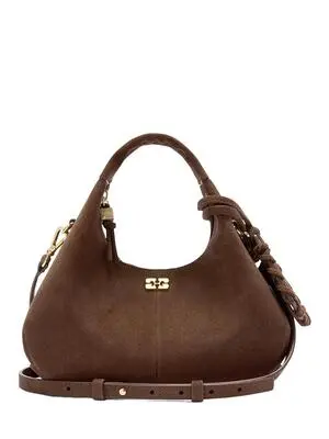 GANNI Mini Suede Hobo Bag - Brown