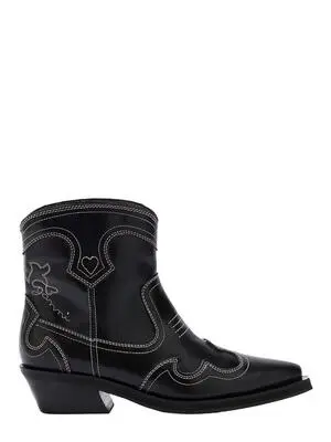 GANNI Embroidered Western Boots - Pink