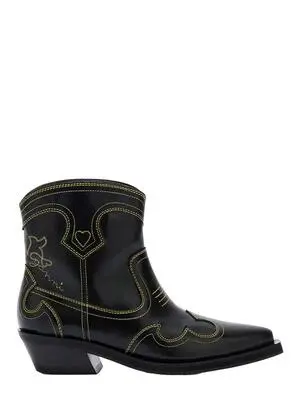 GANNI Embroidered Western Boots - Yellow