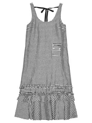 GANNI Crinkled Check Long Dress - Black